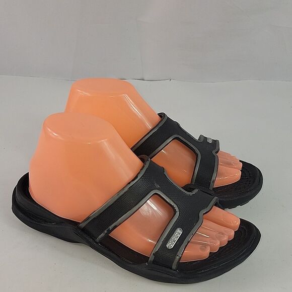 CROCS | Shoes | Crocs Madeiradouble Strap Wedge Slipon Black Sandals ...